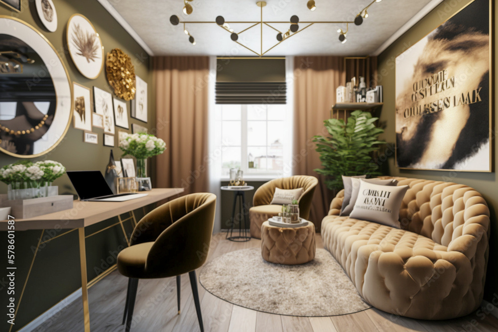 Modern interior of the female beauty salon. Super photo realistic ...