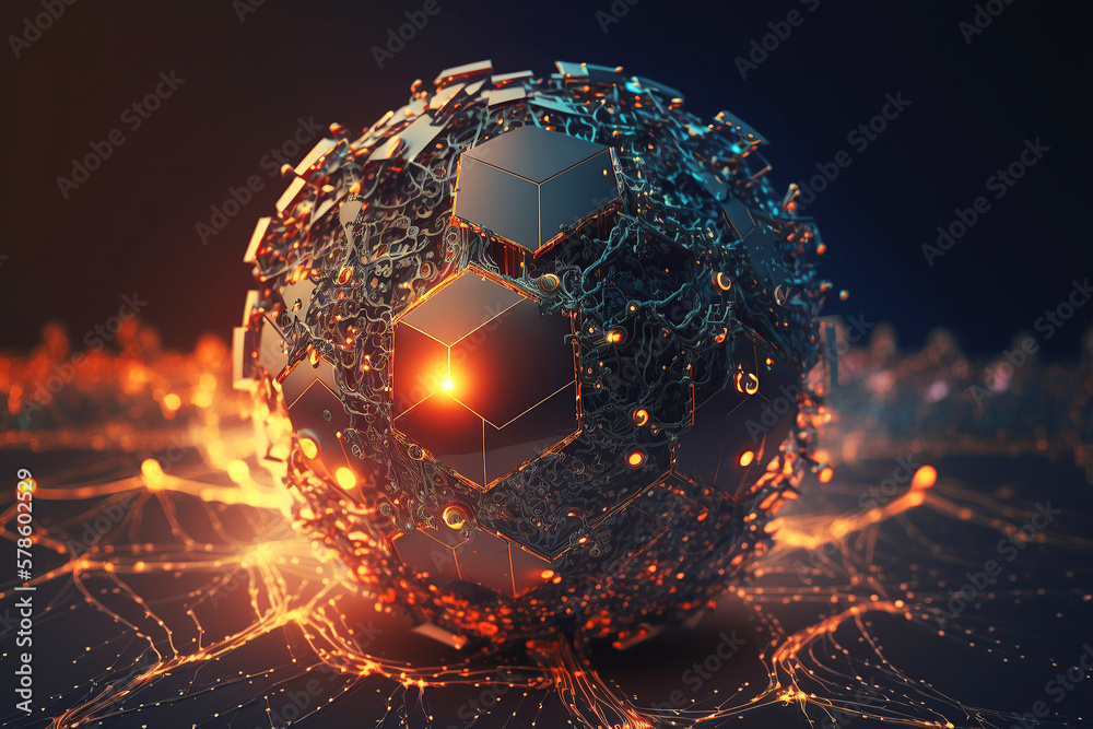 Global network. Blockchain 3D illustration. Neural networks and ...