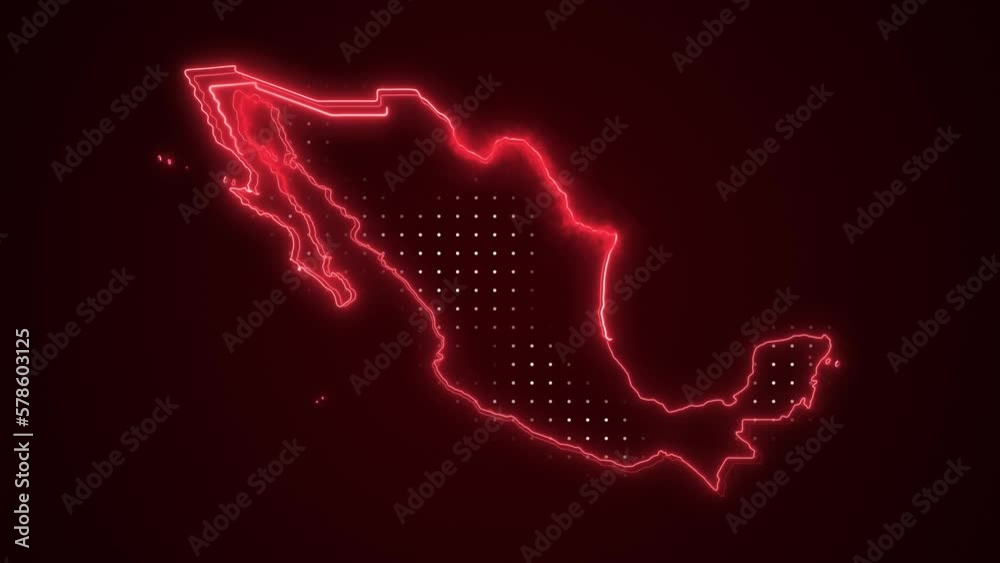 Neon Red Mexico Map Borders Outline Loop Background. Neon Red Colored ...