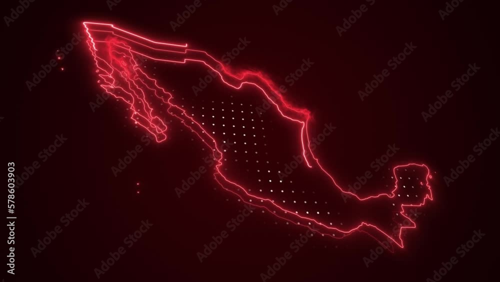 3D Neon Red Mexico Map Borders Outline Loop Background. Neon Red ...