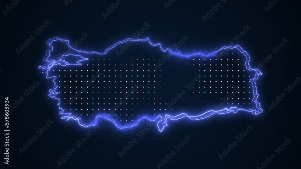 Neon Blue Turkey Map Borders Outline Loop Background. Neon Blue Colored ...