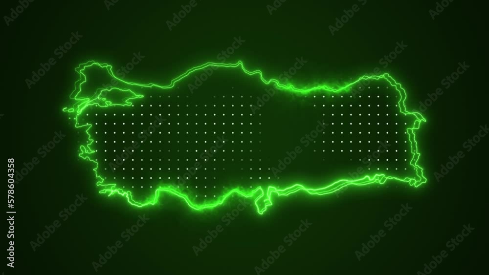 Neon Green Turkey Map Borders Outline Loop Background. Neon Green ...