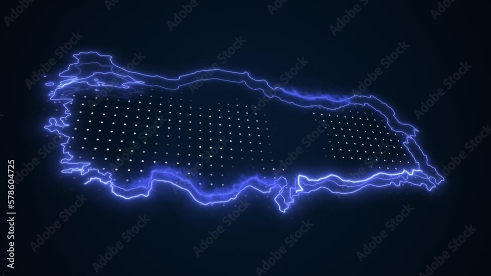 3D Neon Blue Turkey Map Borders Outline Loop Background. Neon Blue ...
