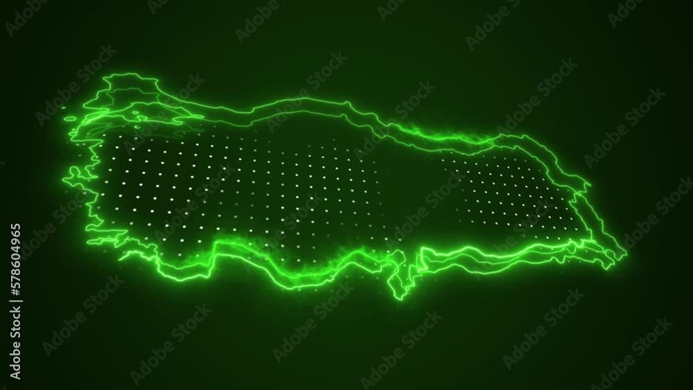 3D Neon Green Turkey Map Borders Outline Loop Background. Neon Green ...