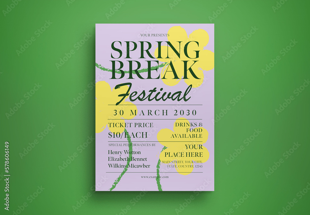 Lillac Handdrawn Spring Break Festival Flyer Layout Stock Template ...