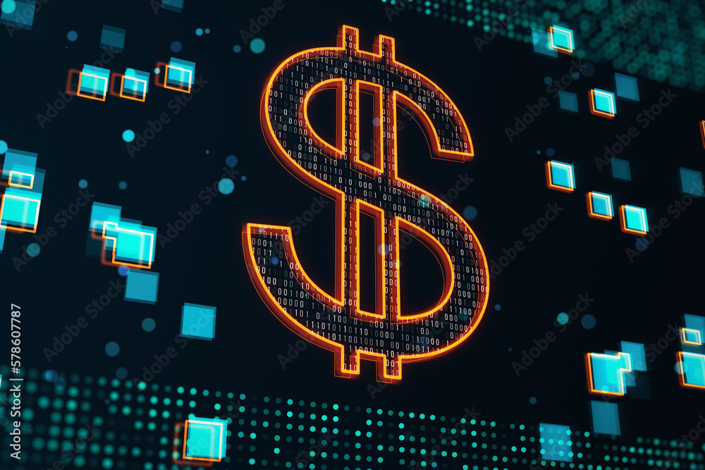 International currency and digital money concept with glowing dollar ...