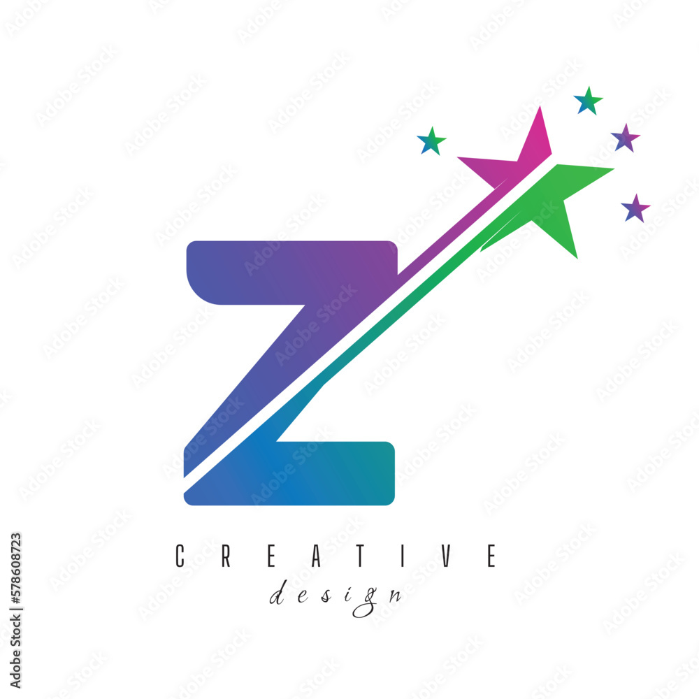 Initial Z monogram letter alphabet with swoosh and star logo icon ...