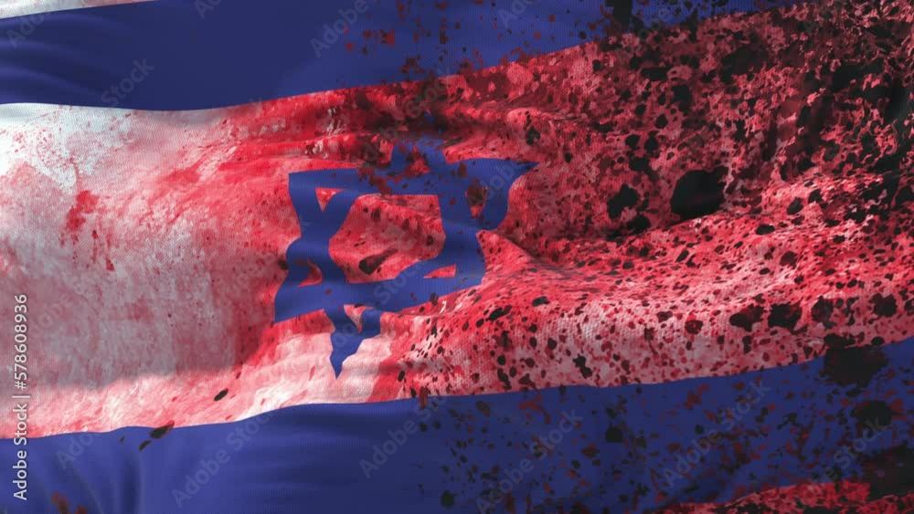 The color of the Israeli flag is stained with red paint. A beautiful ...