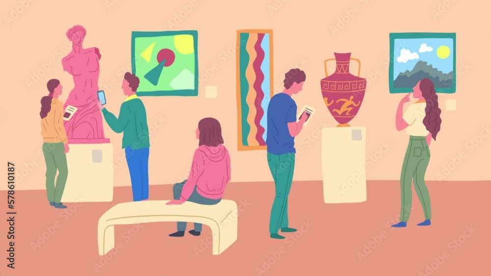 Cartoon Color Characters People Gallery Art and Museum Exhibition ...