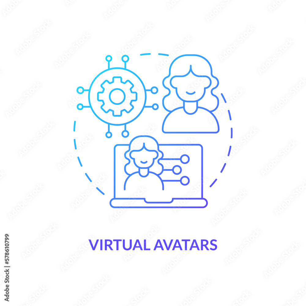 Virtual avatars blue gradient concept icon. Realistic models. Synthetic ...