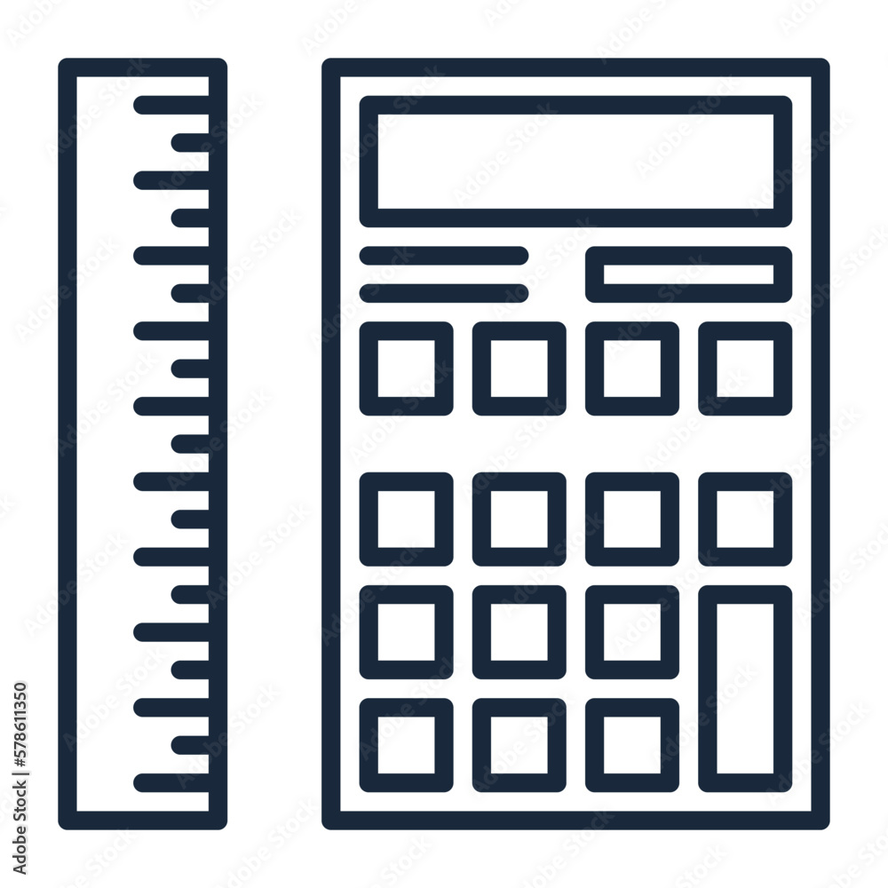 Ruler and calculator icon, Measurement and calculation icon, School ...
