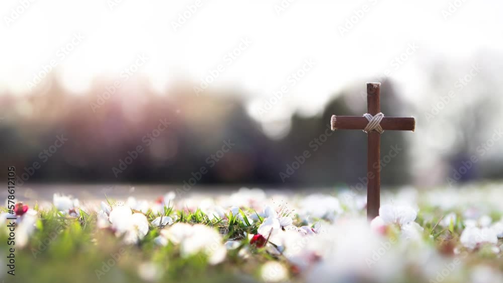 Cross symbolizing the death and resurrection of Jesus Christ, spring ...