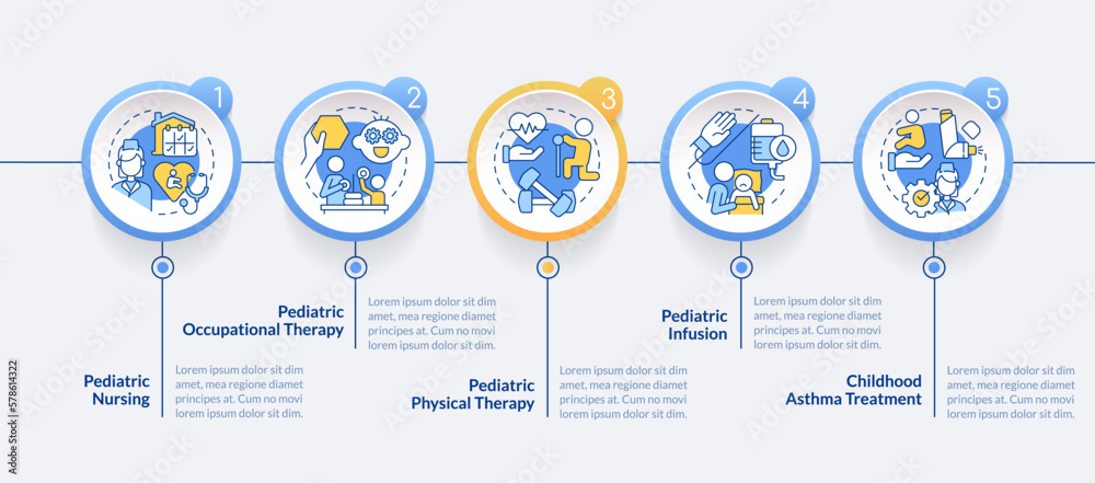 Pediatric home health care blue circle infographic template. Data ...