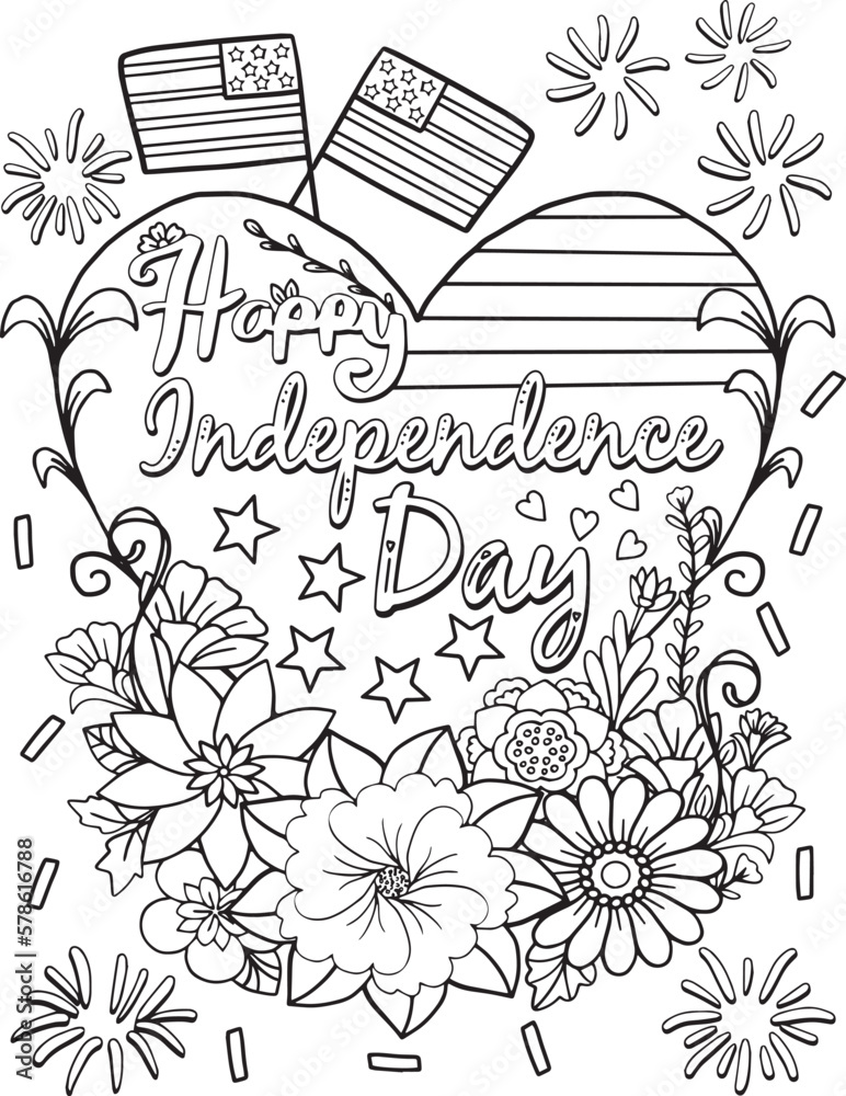 Hand drawn. Doodles art with flower element for Independence Day or ...