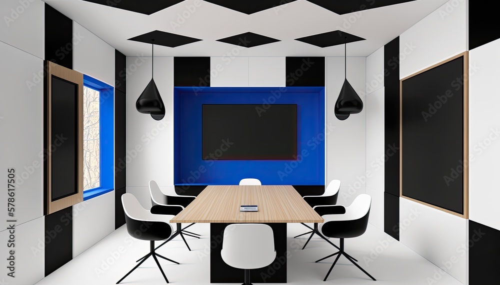 Interior design of a modern office room. Zoom background. Generative AI ...