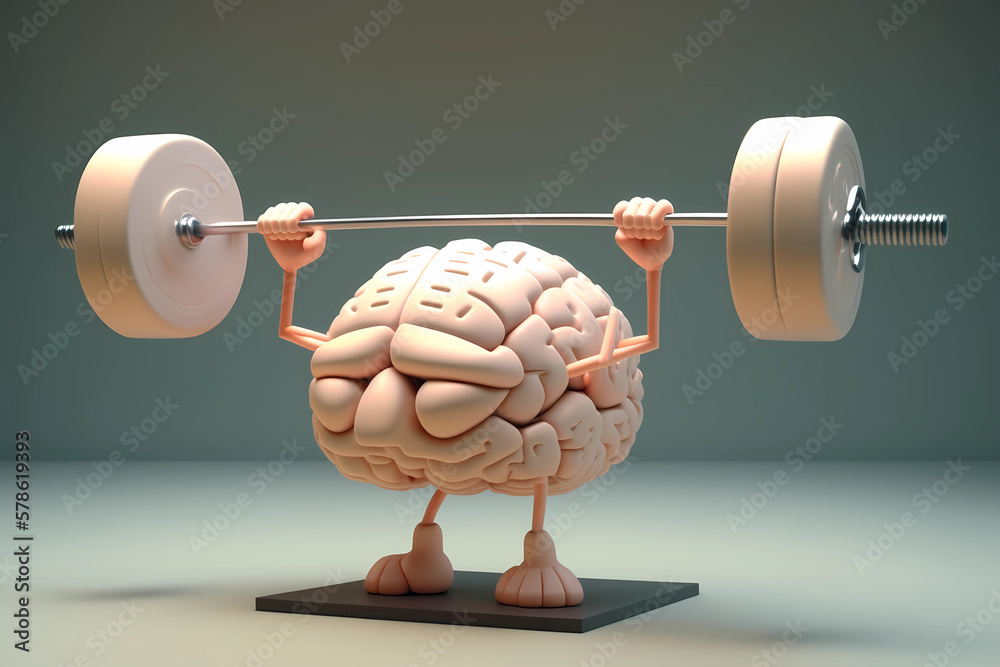 Human brain lifting a heavy dumbbell. Mind training concept. Generative ...