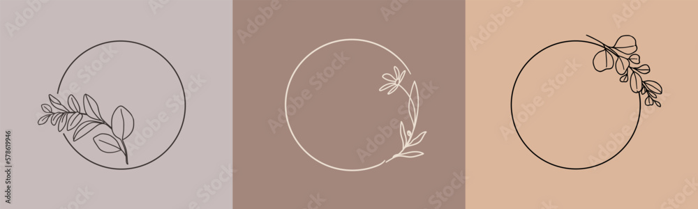 Vecteur Stock Frame set with floral wreath and monogram concept in ...