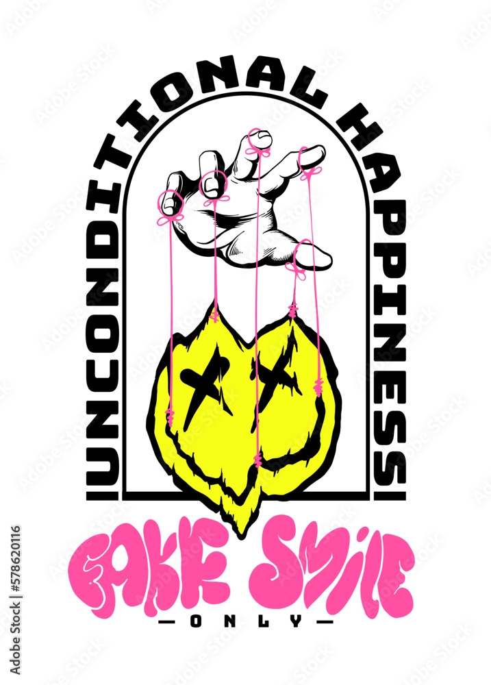 The design features an illustration of a puppet hand manipulating the ...