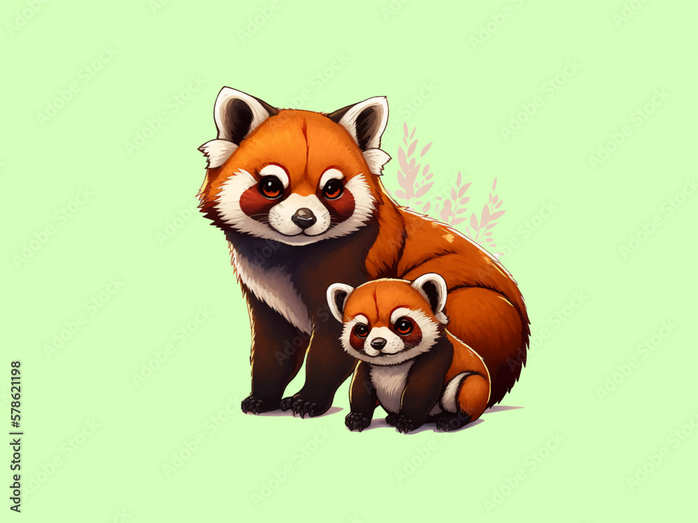 Mom and baby red panda wildlife Stock Vector | Adobe Stock