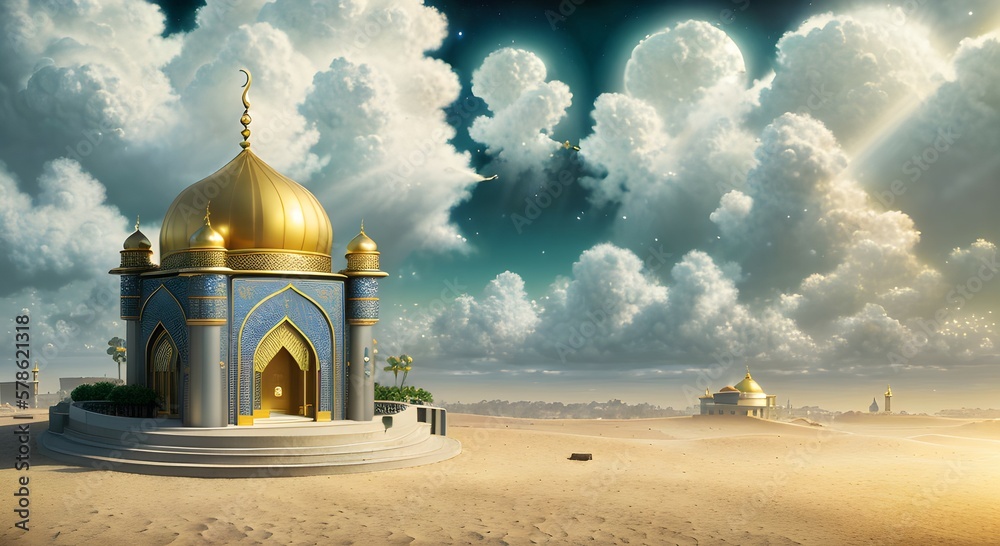 Islamic Masjid Mosque banner for Ramadan Eid Mubarak Copy Space Ramzaan ...