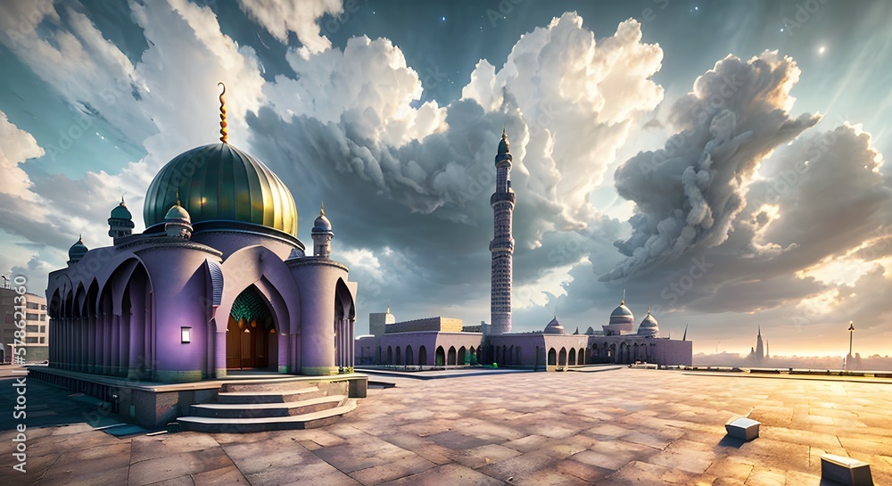 Islamic Masjid Mosque banner for Ramadan Eid Mubarak Greetings Ramzaan ...