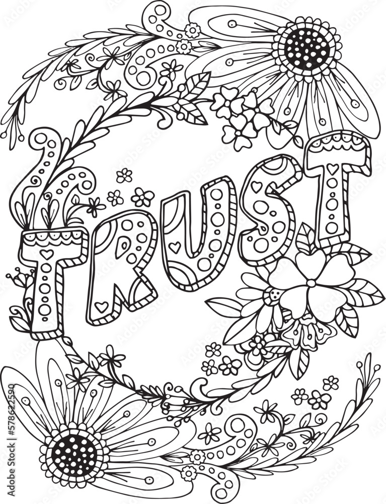 TRUST font with Flower elements. Hand drawn with inspiration word ...