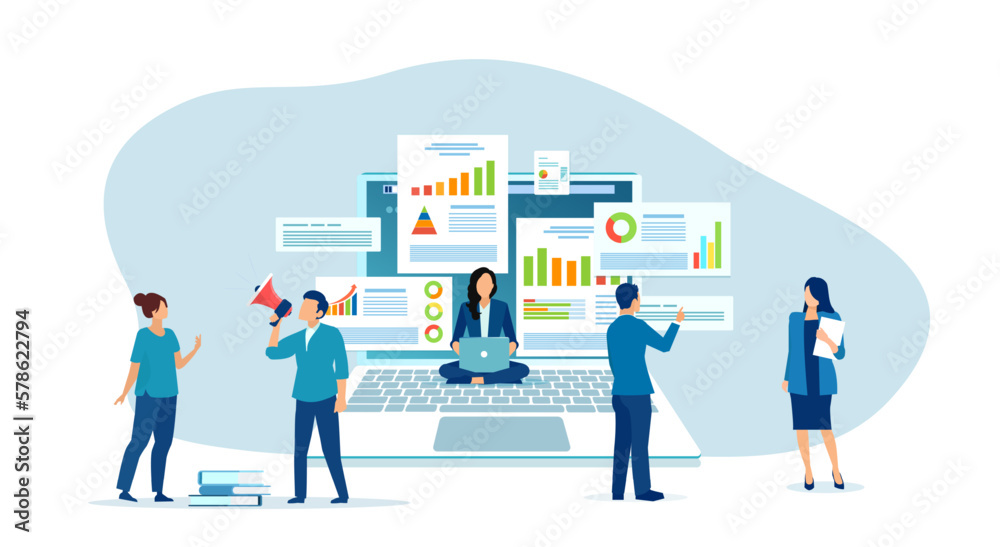 Vector of a group of people analyzing business data Stock Vector ...