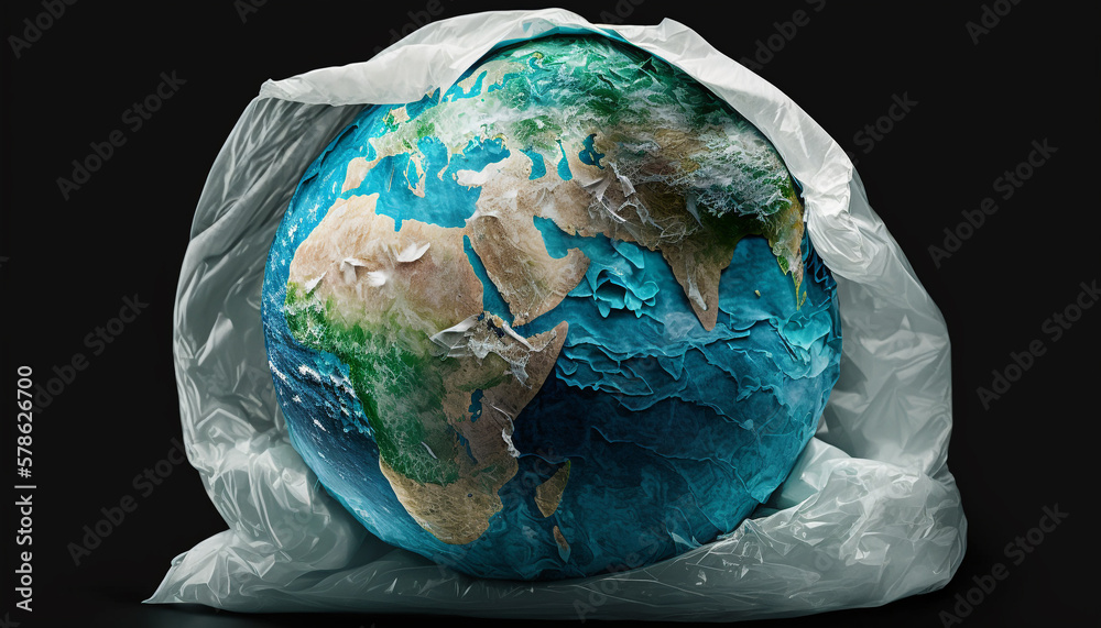 Planet earth in a plastic bag, environmental concept. Generative AI ...