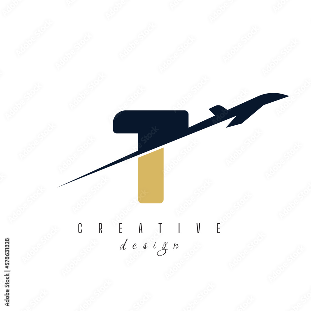 letter T with plane logo vector template. logo for travel label ...