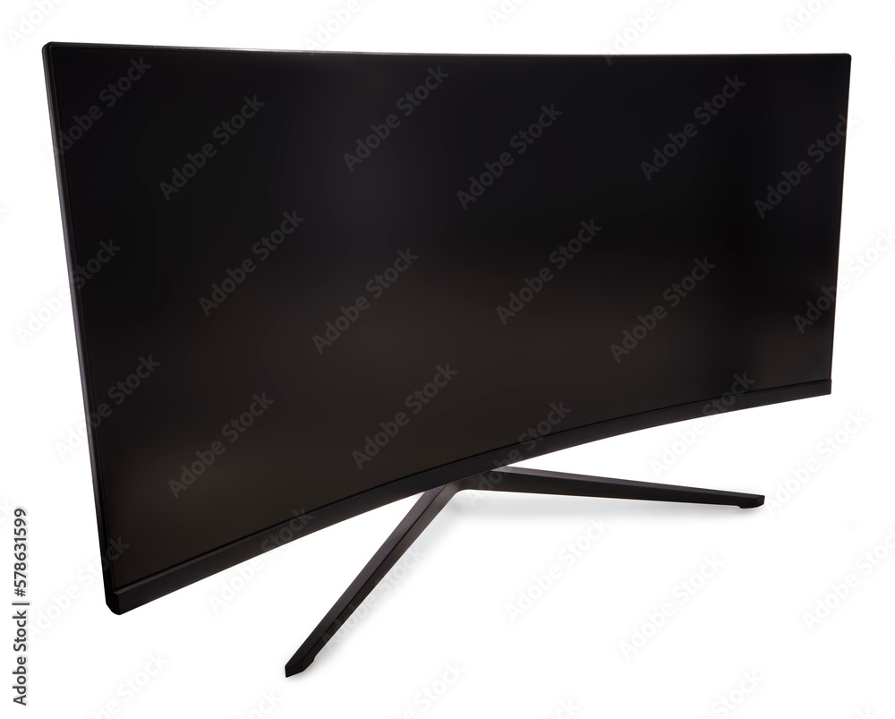 Ultra wide curve lcd monitor screen isolated on white background, Front ...
