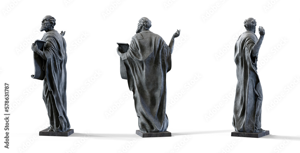 Collection of three Sculpture of an old man in a mantle with a scroll ...