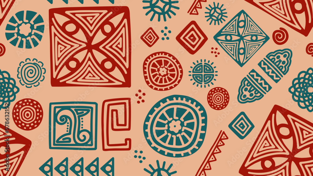 Hand drawn ornamental tribal seamless pattern, vector illustration ...