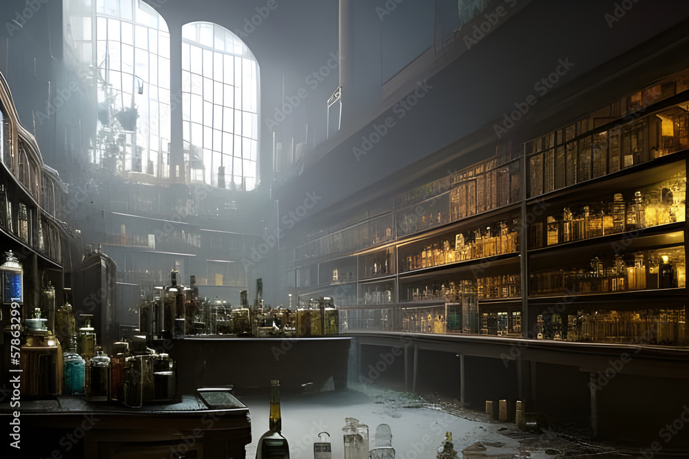 Alchemist lab. A strange and creepy cabinet of curiosities filled with ...