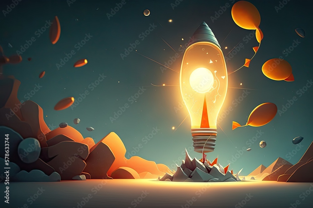 Concept of original thought and new ideas. Cartoon background with a ...