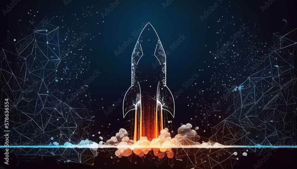 launch of a rocket. Company startup concept design with lines ...