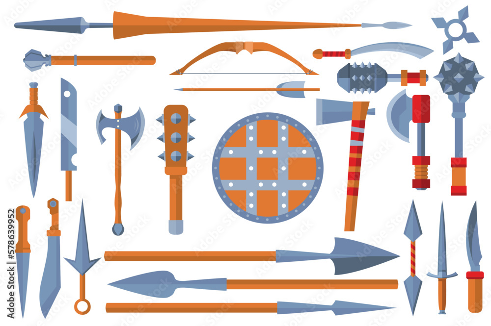 Medieval weapon set icons concept without people scene in the flat ...