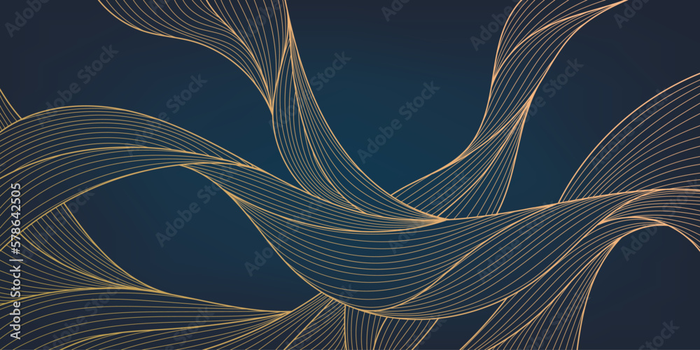 Vector abstract luxury golden wallpaper, wavy line art background ...
