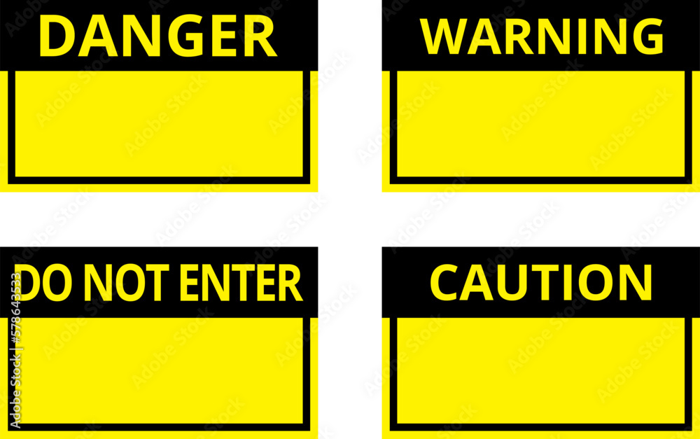 Various black and yellow warning signs with diagonal lines. Attention ...