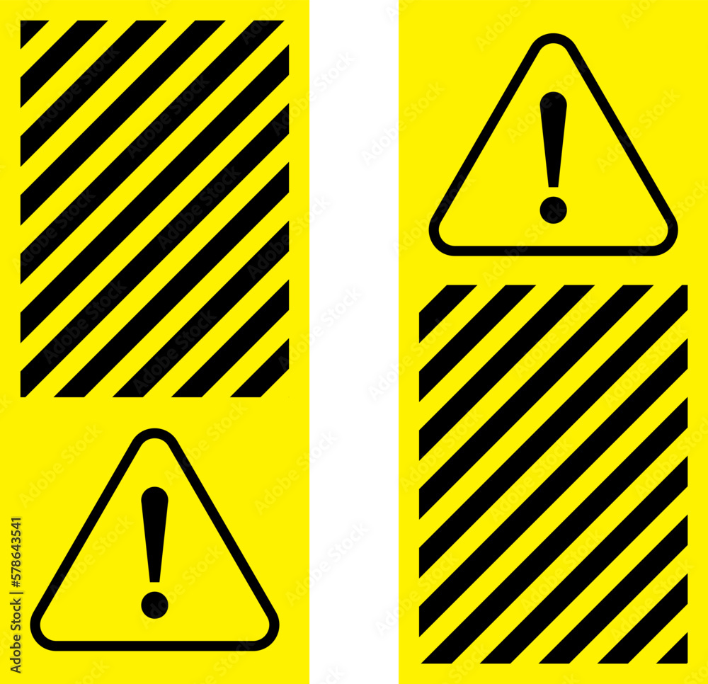 Various black and yellow warning signs with diagonal lines. Attention ...
