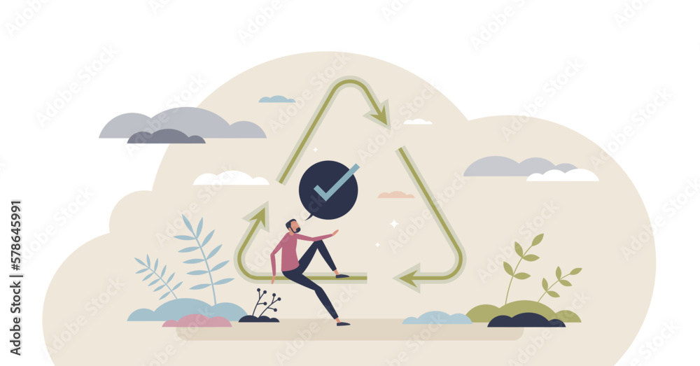 Recycle shape sign as environment friendly activity tiny person concept ...