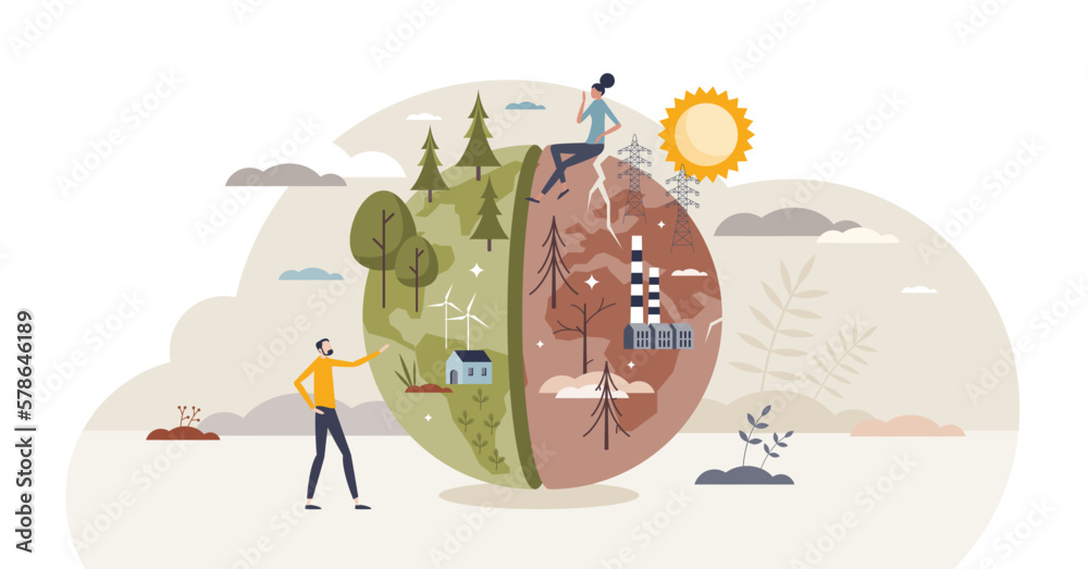 Climate change and environment pollution with warming tiny person ...