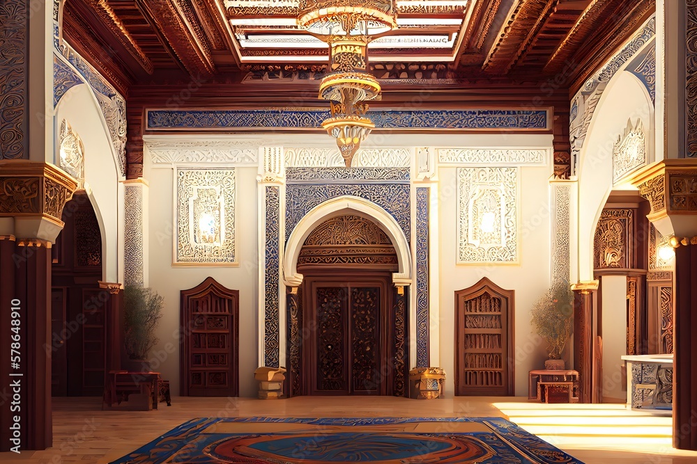 Islamic architecture Gate, arches, columns. Mosque interior. Abstract ...