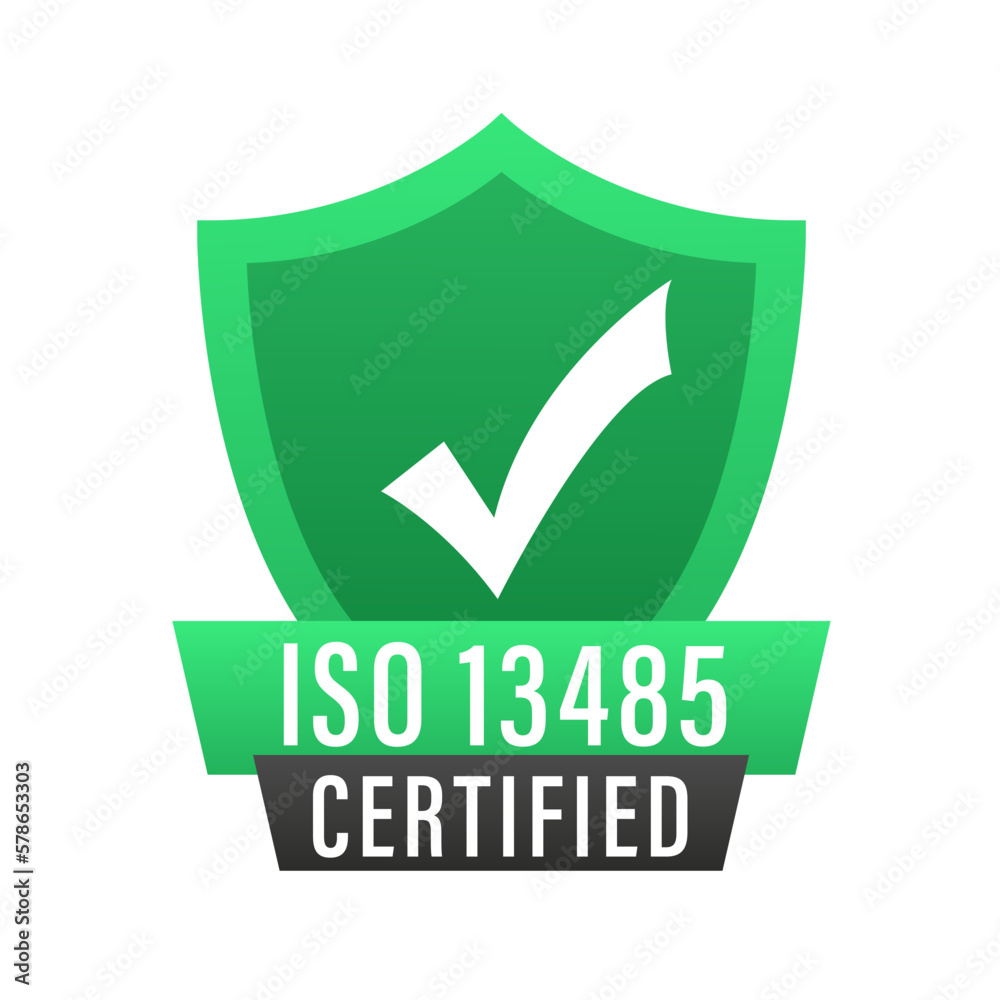 ISO 13485 Certified badge, icon. Certification stamp. Flat design ...