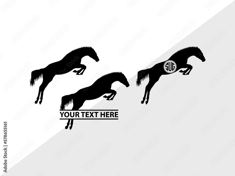 Horse Jumping Monogram, Horse Jumping Silhouette, Horse Jumping SVG ...