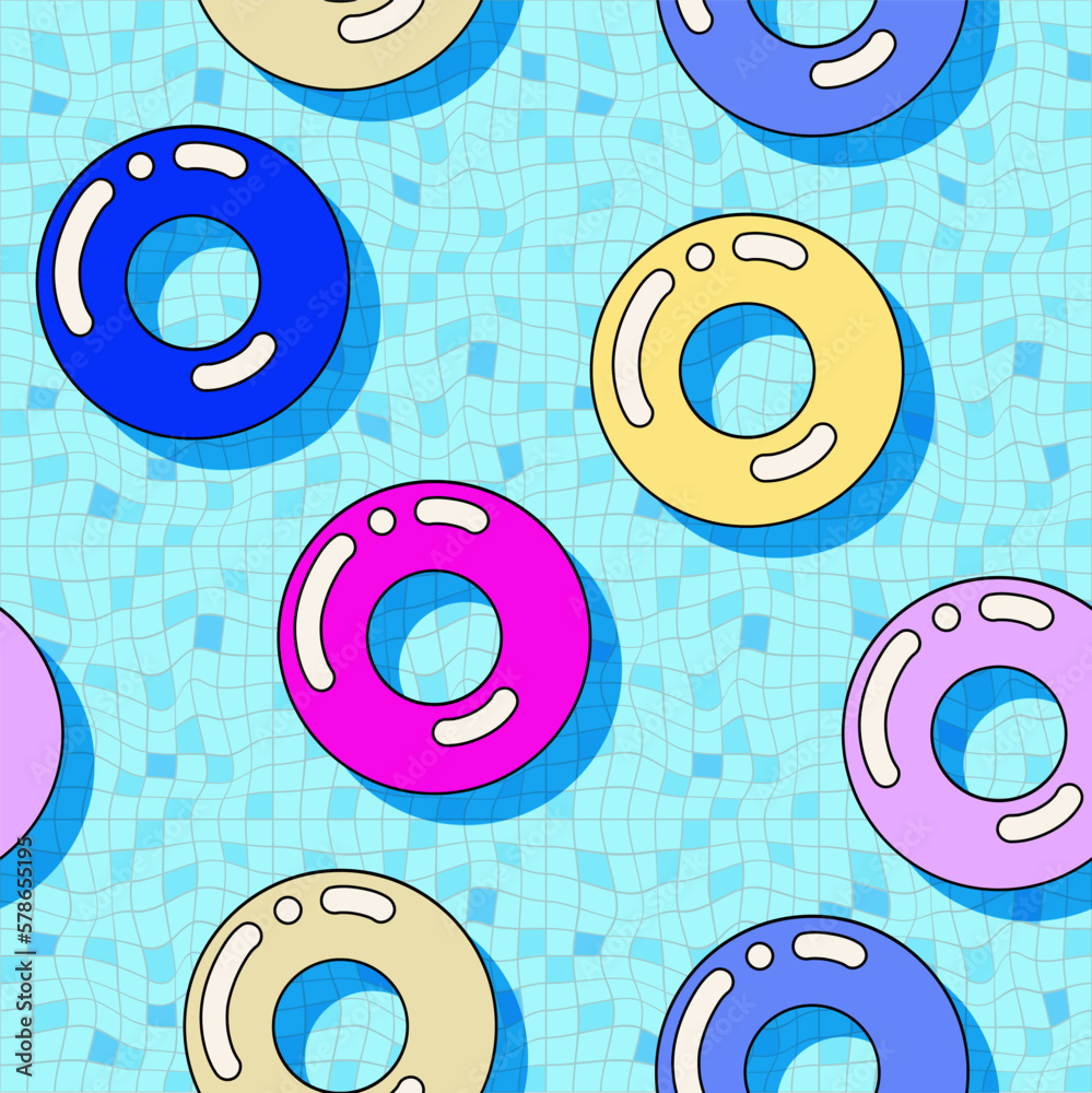 Vector swimming pool inflated rings seamless pattern. Summertime ...