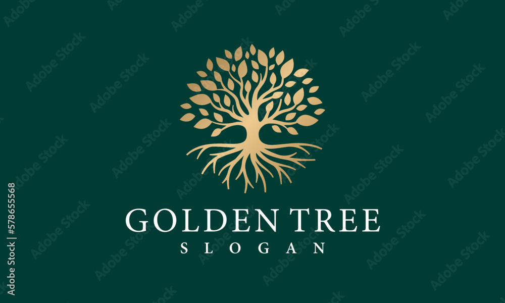Golden Tree Logo - Vector Tree Roots Nature Growth and Wealth Symbol ...