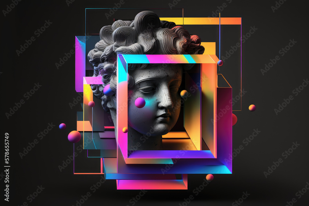 Abstract Vaporwave Head Statue, Classical Art Meets Futuristic Design ...