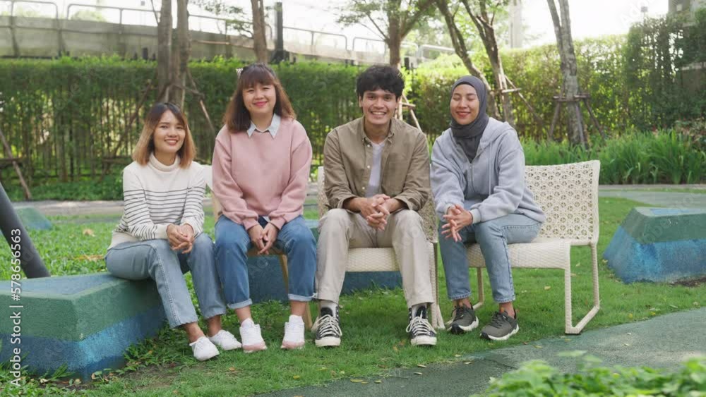 Small group of Asia multi religion male and female support friends hold ...