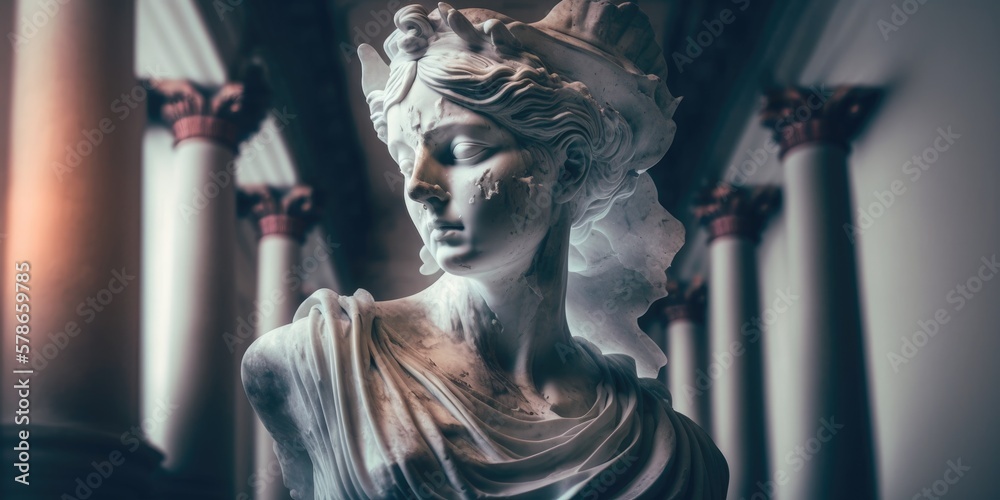 Imaginary ancient Greek goddess statue, intense epic portrayal and ...