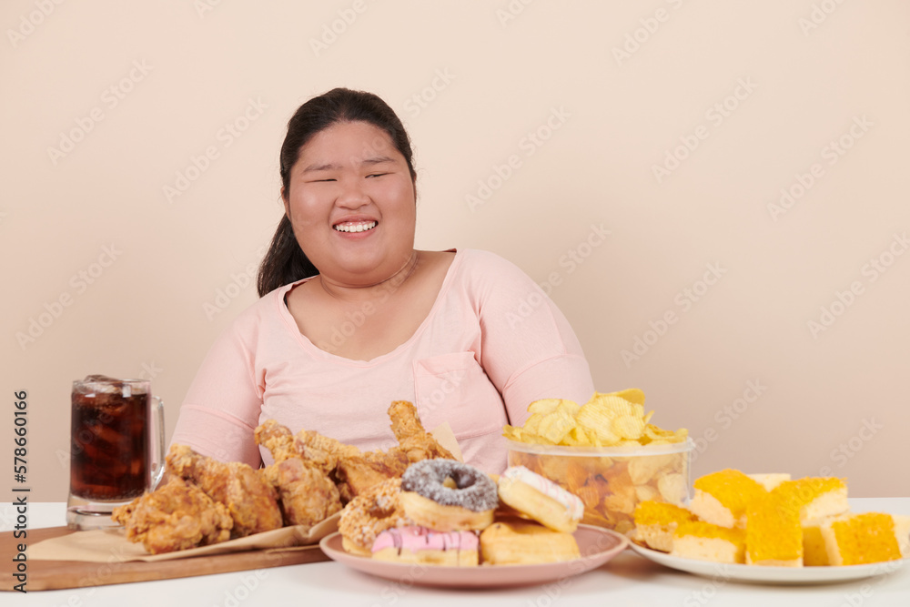 obesity young women binge eating disorder concept with woman eating ...